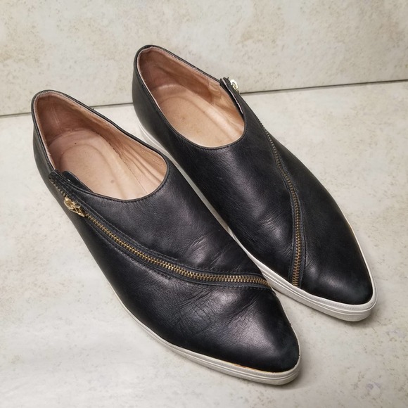 Anthropologie | Shoes | All Black Anthro Pointed Leather Zip Sneakers ...